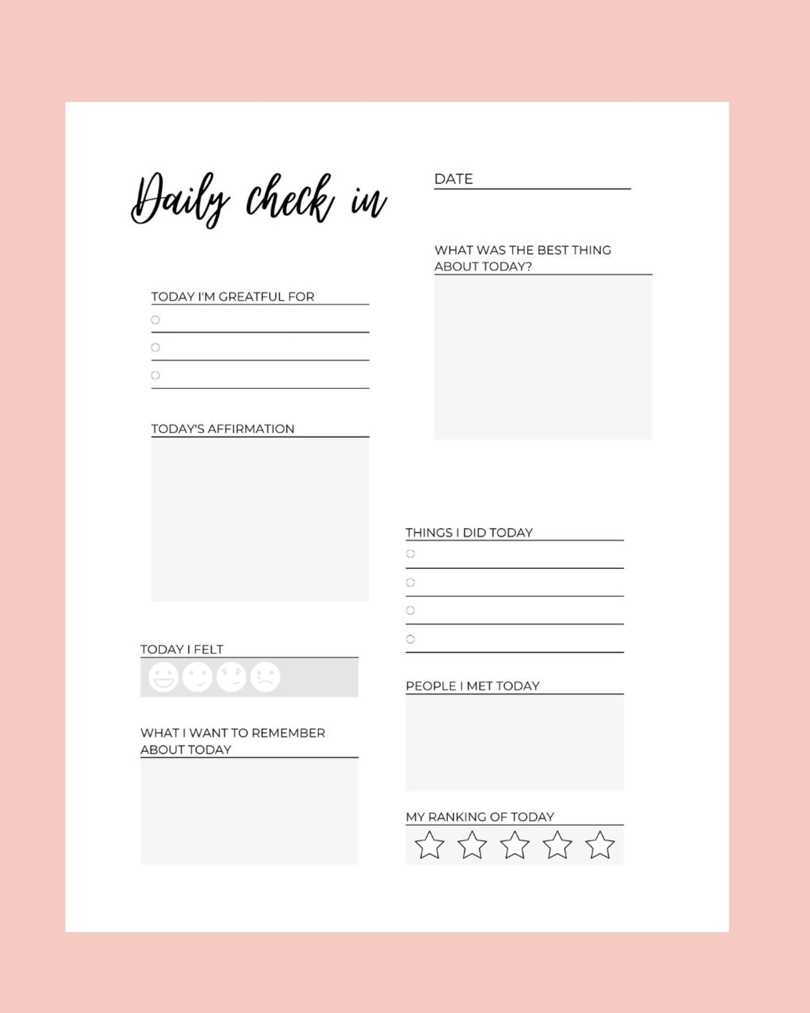 Daily Check-in Journal Page | Self-care & Mindset Tracker | Printable ...