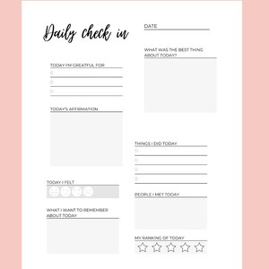 Daily Check-in Journal Page | Self-care & Mindset Tracker | Printable ...