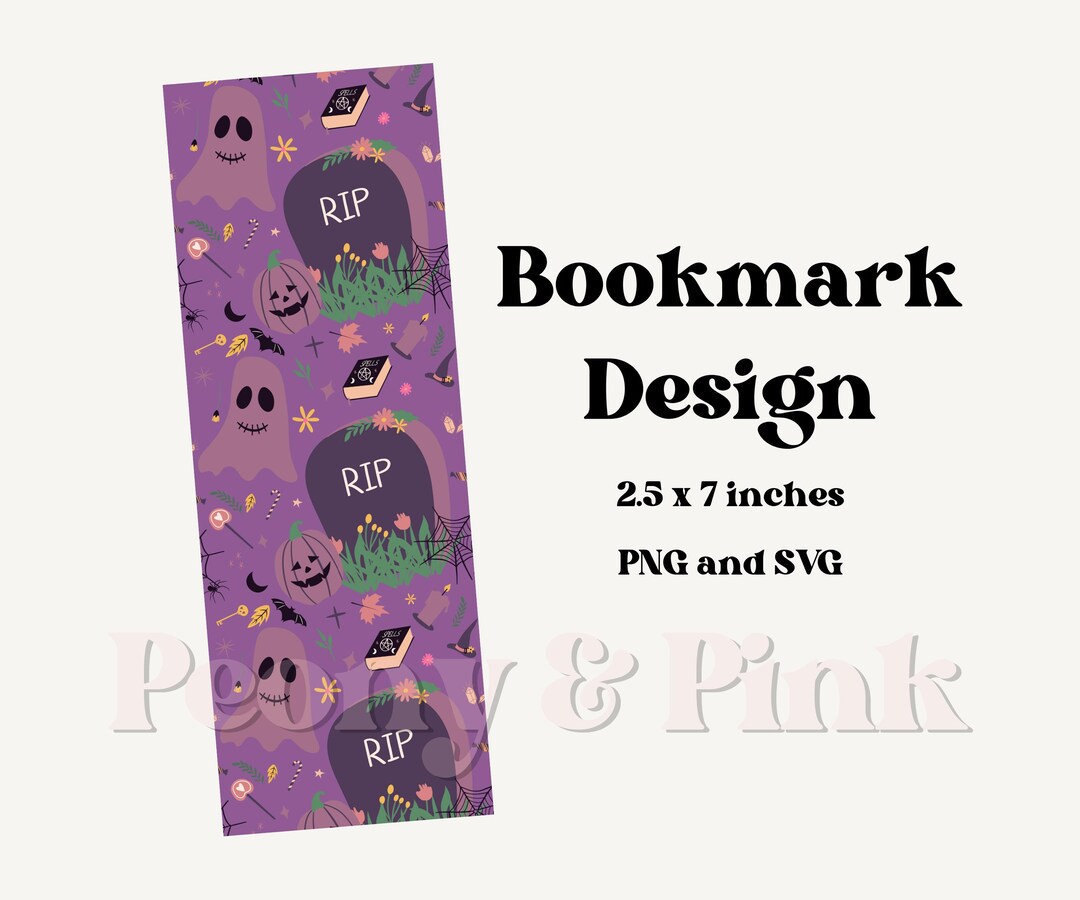 Cute Pink Halloween Bookmark PNG SVG Pumpkin Season and Ghosts Bookmark ...