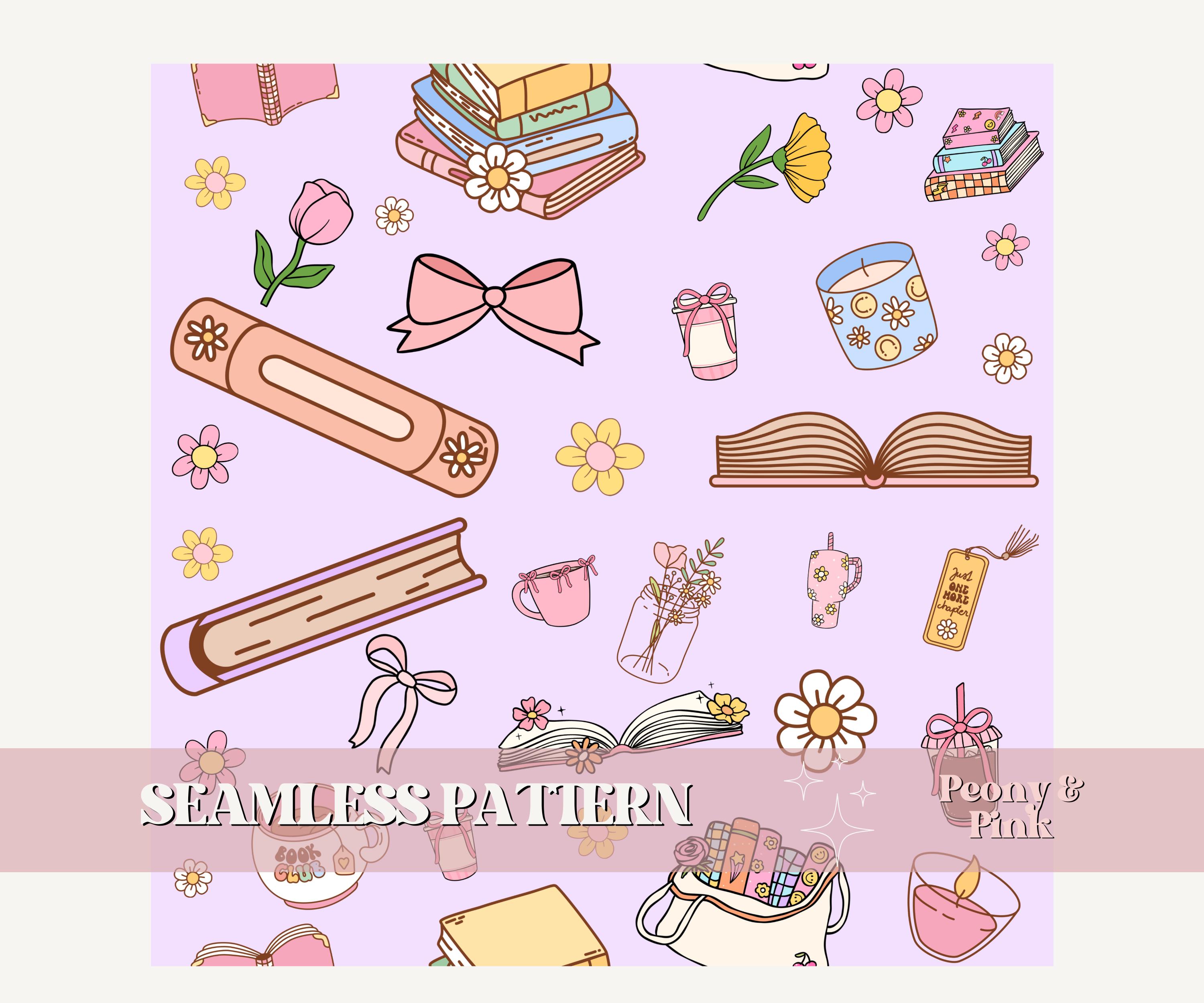 Cute Coquette Bookish Seamless Pattern for Trendy Girly Girl - Purple ...