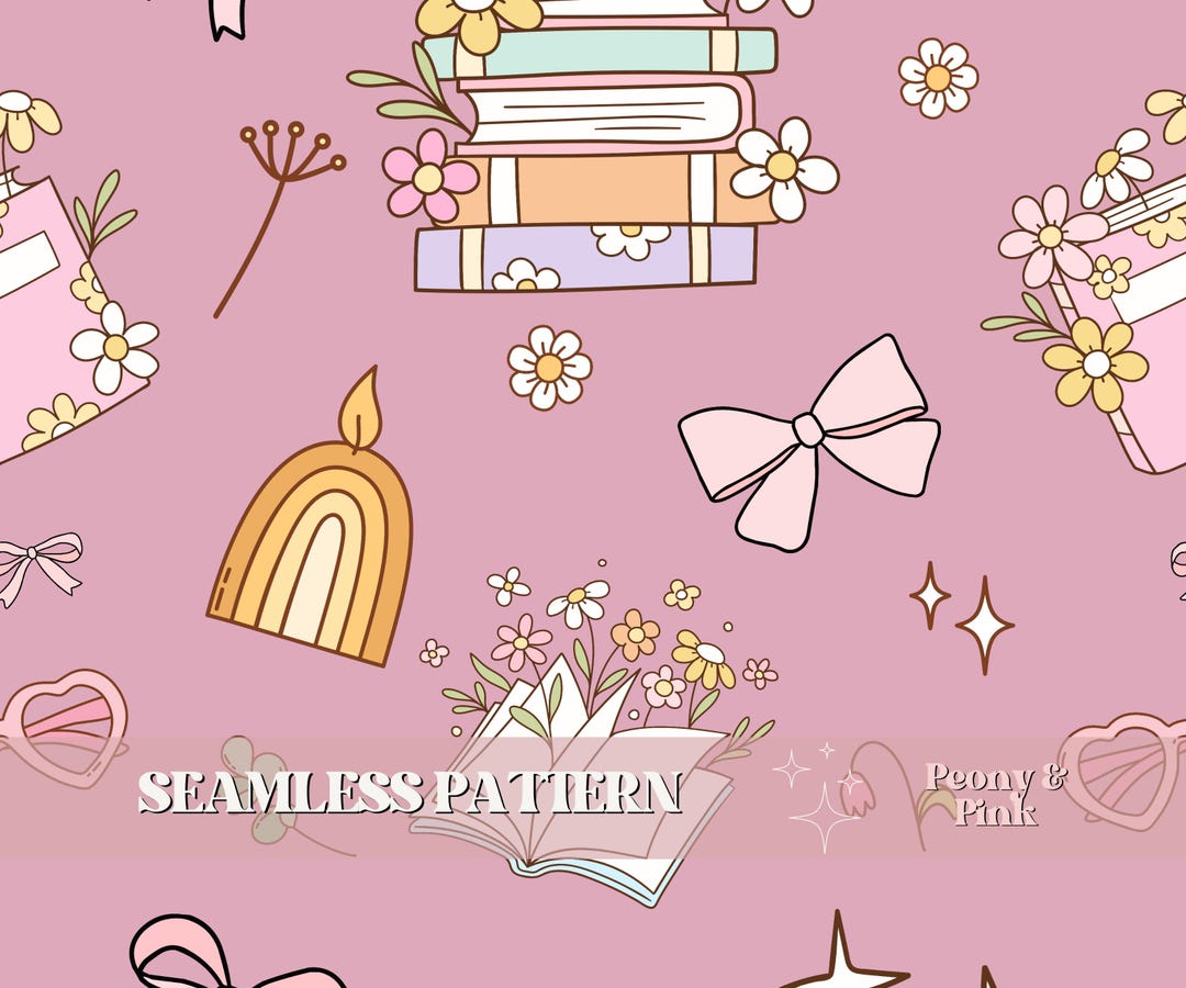 Cute Coquette Bookish Seamless Pattern for Trendy Girly Girl Pink ...