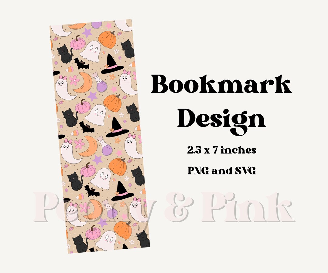 Coquette Pink Halloween Bookmark PNG SVG Pumpkin Season and Ghosts ...