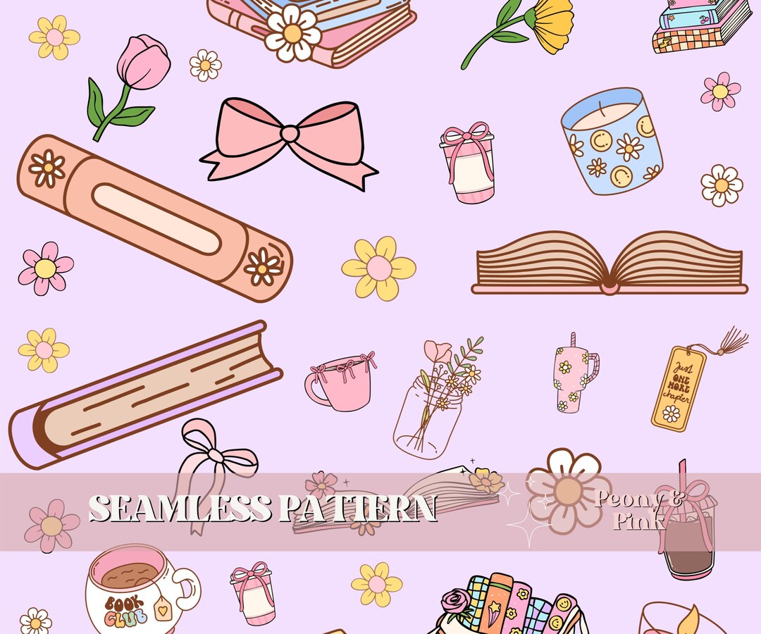 Cute Coquette Bookish Seamless Pattern for Trendy Girly Girl - Purple ...