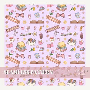 Cute Coquette Bookish Seamless Pattern for Trendy Girly Girl - Purple ...