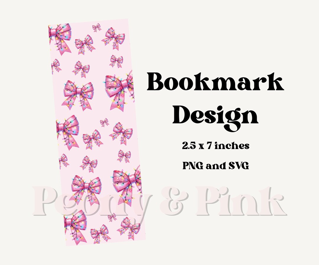 Coquette Printable Bookmark PNG SVG Pink Christmas Bow Lights, as Gift ...