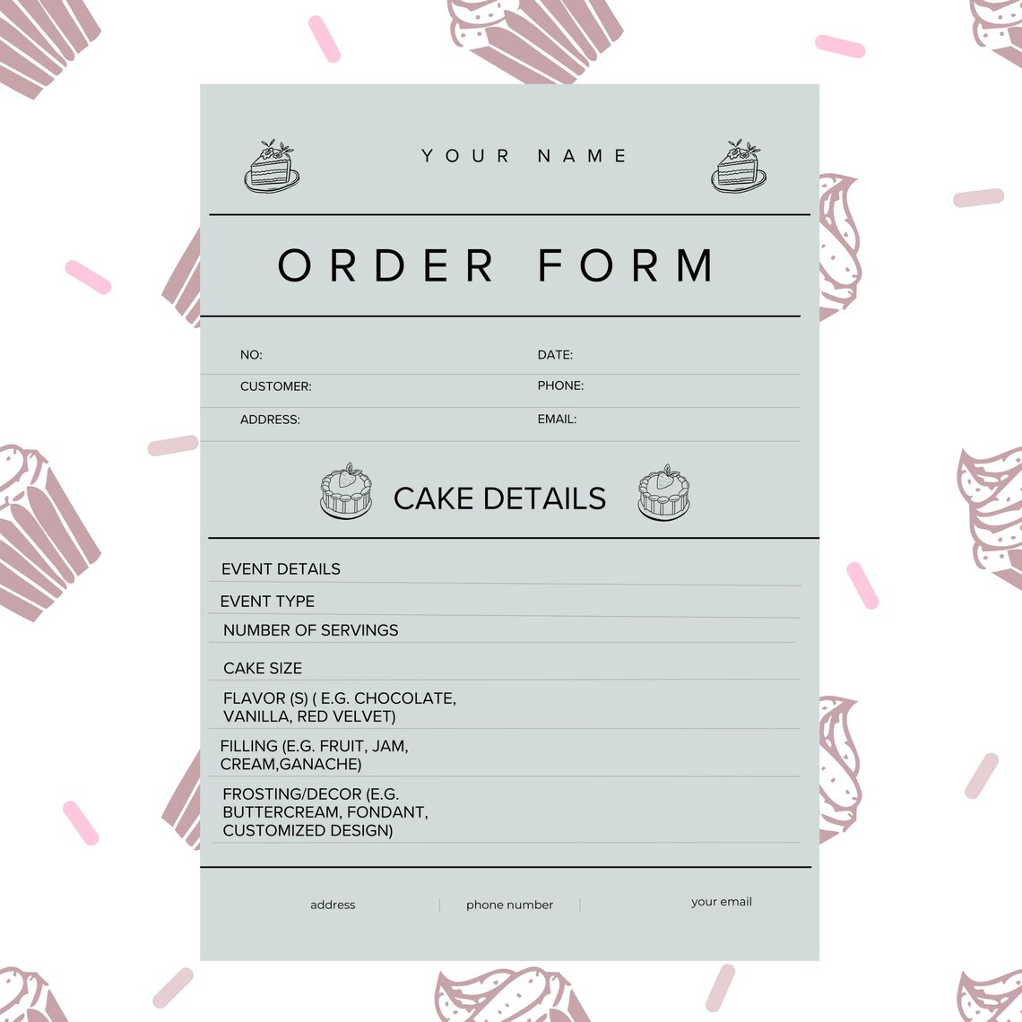Custom Digital Cake Order Form | Editable PDF for Bakeries & Cake Shops ...