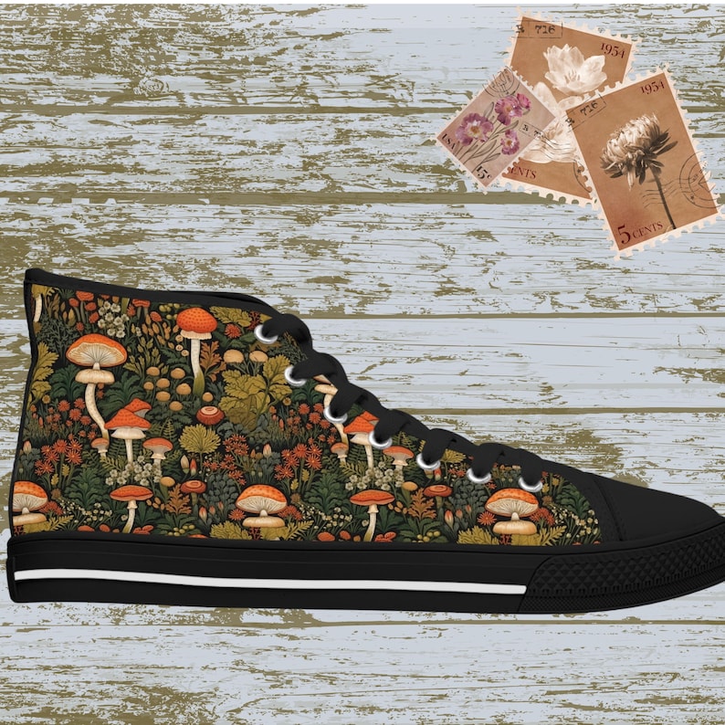 Cottagecore High Top Sneakers, Vintage Style Mushroom Patterned ...