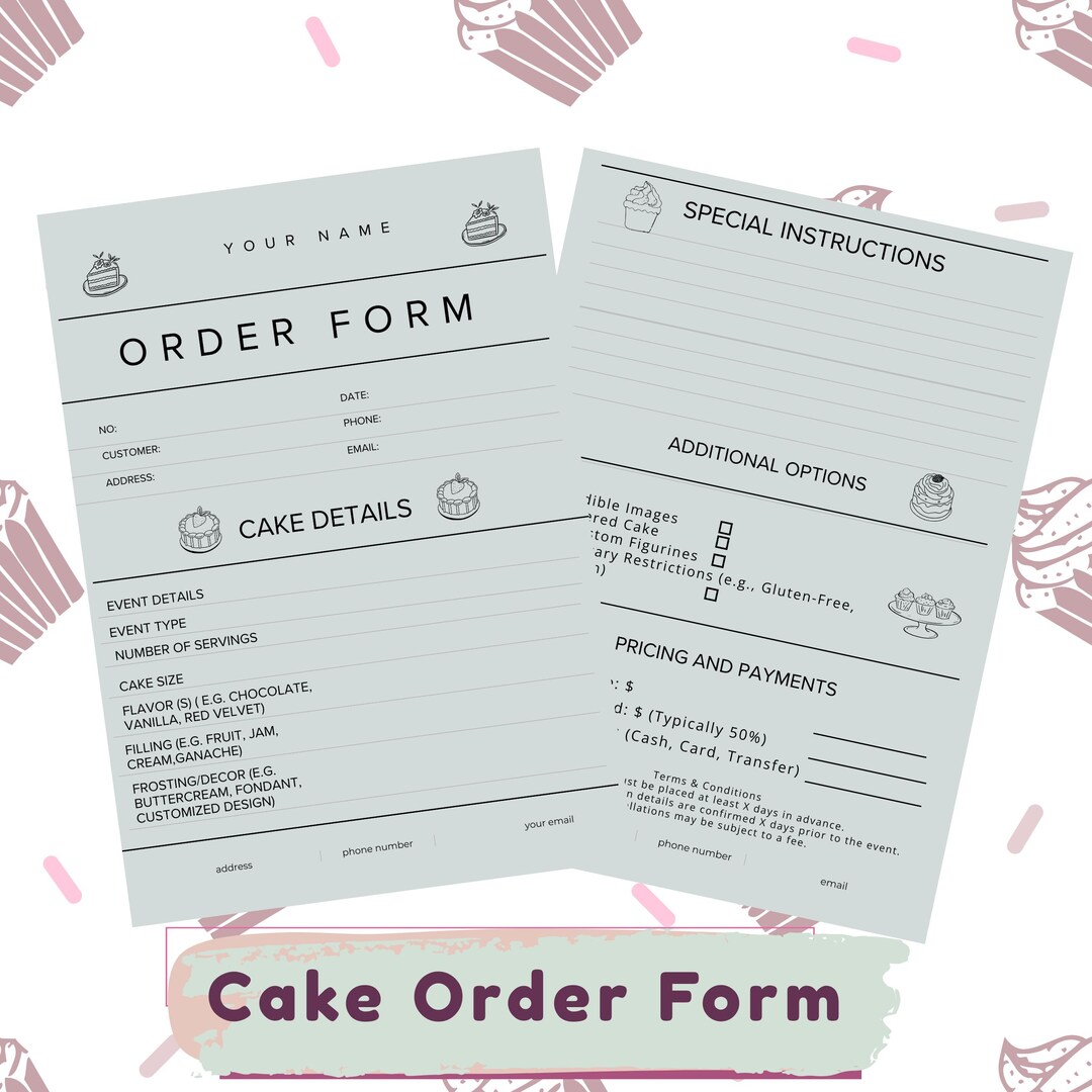 Custom Digital Cake Order Form | Editable PDF for Bakeries & Cake Shops ...