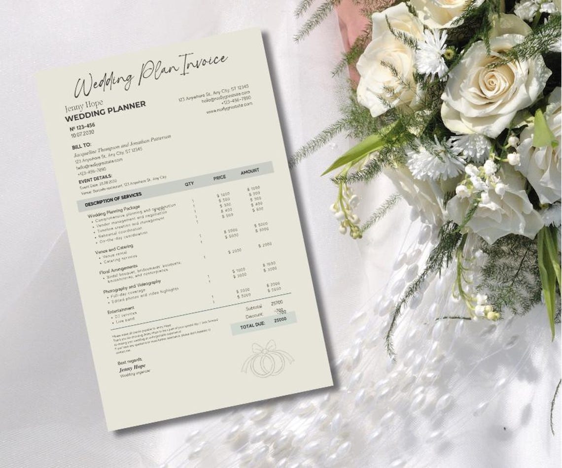 Editable Wedding Planner Invoice Template: Elegant Event Planning Bill ...