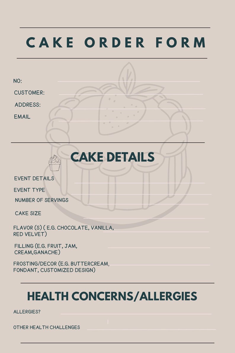 Editable Pastel Cake Order Form for Bakeries & Home Businesses ...