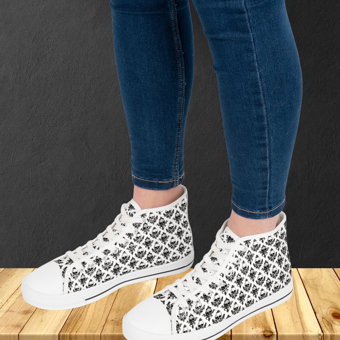 Gothic High Top Sneakers: Black Floral Skull Victorian Style - Etsy