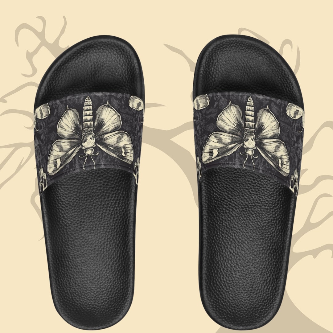 Death Moth Women's Slide Sandals, Goth Summer Footwear, Unique Insect ...