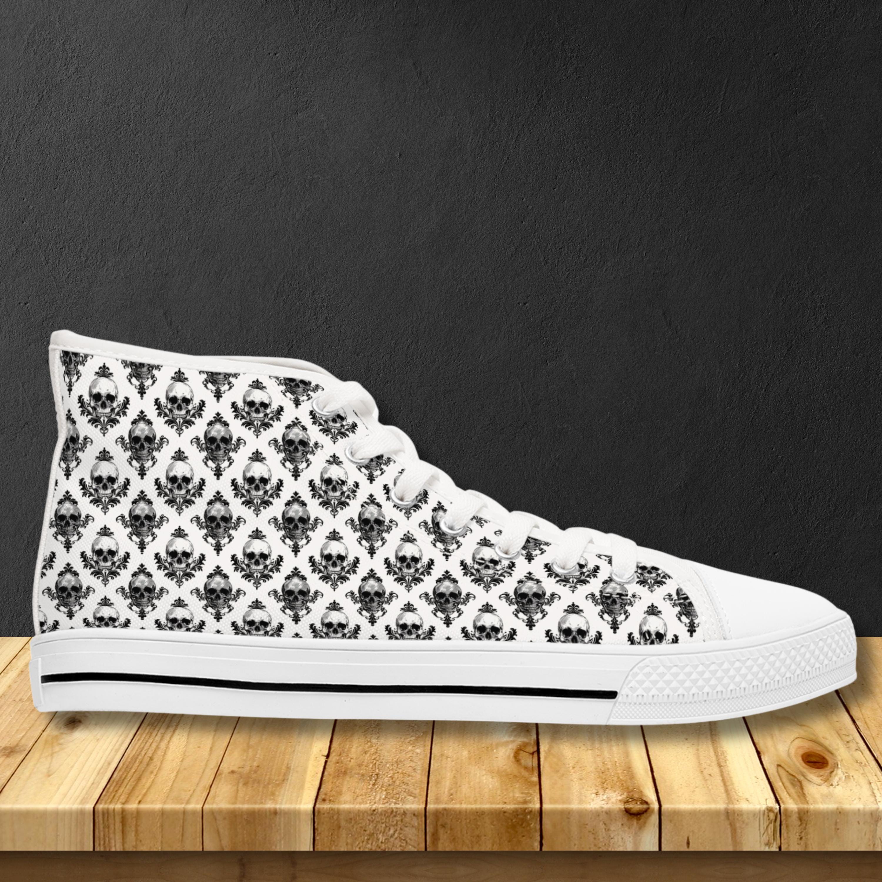 Gothic High Top Sneakers: Black Floral Skull Victorian Style - Etsy