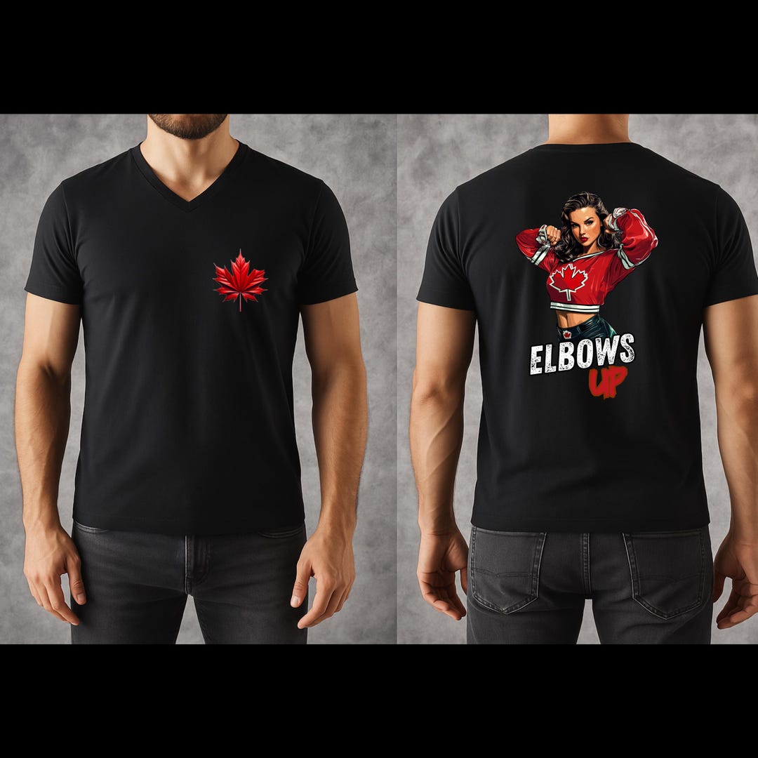 Canadian Pride Pin-up Elbows up Tee Shirt, Maple Leaf Front, Bold Retro ...