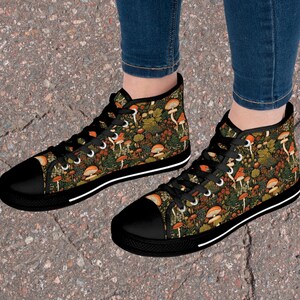 Cottagecore High Top Sneakers, Vintage Style Mushroom Patterned ...
