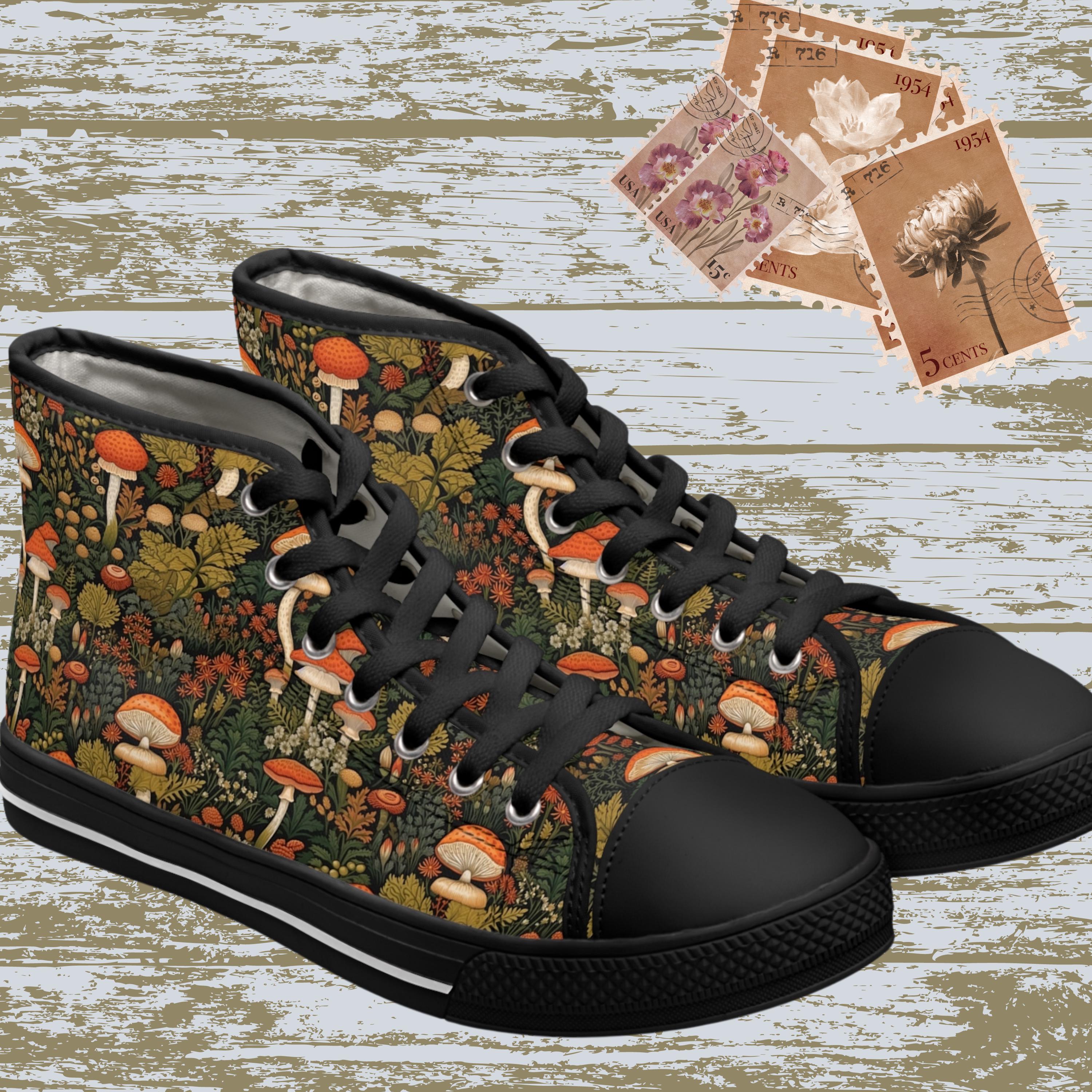 Cottagecore High Top Sneakers, Vintage Style Mushroom Patterned ...