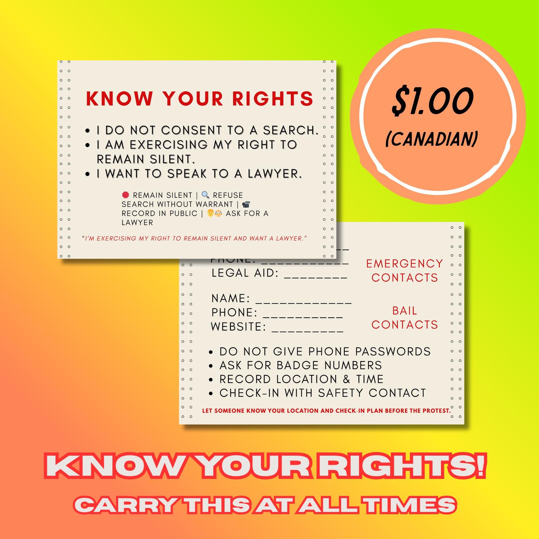 Know Your Rights Card: Bold Design, Clear Info (digital Download - Etsy