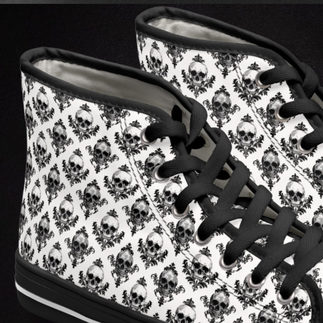 Gothic High Top Sneakers: Black Floral Skull Victorian Style - Etsy