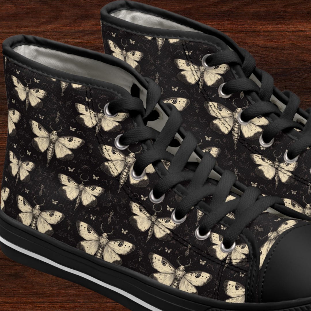 High Top Goth Death Moth Sneakers, Punk Shoes for Her, Vintage Spooky ...