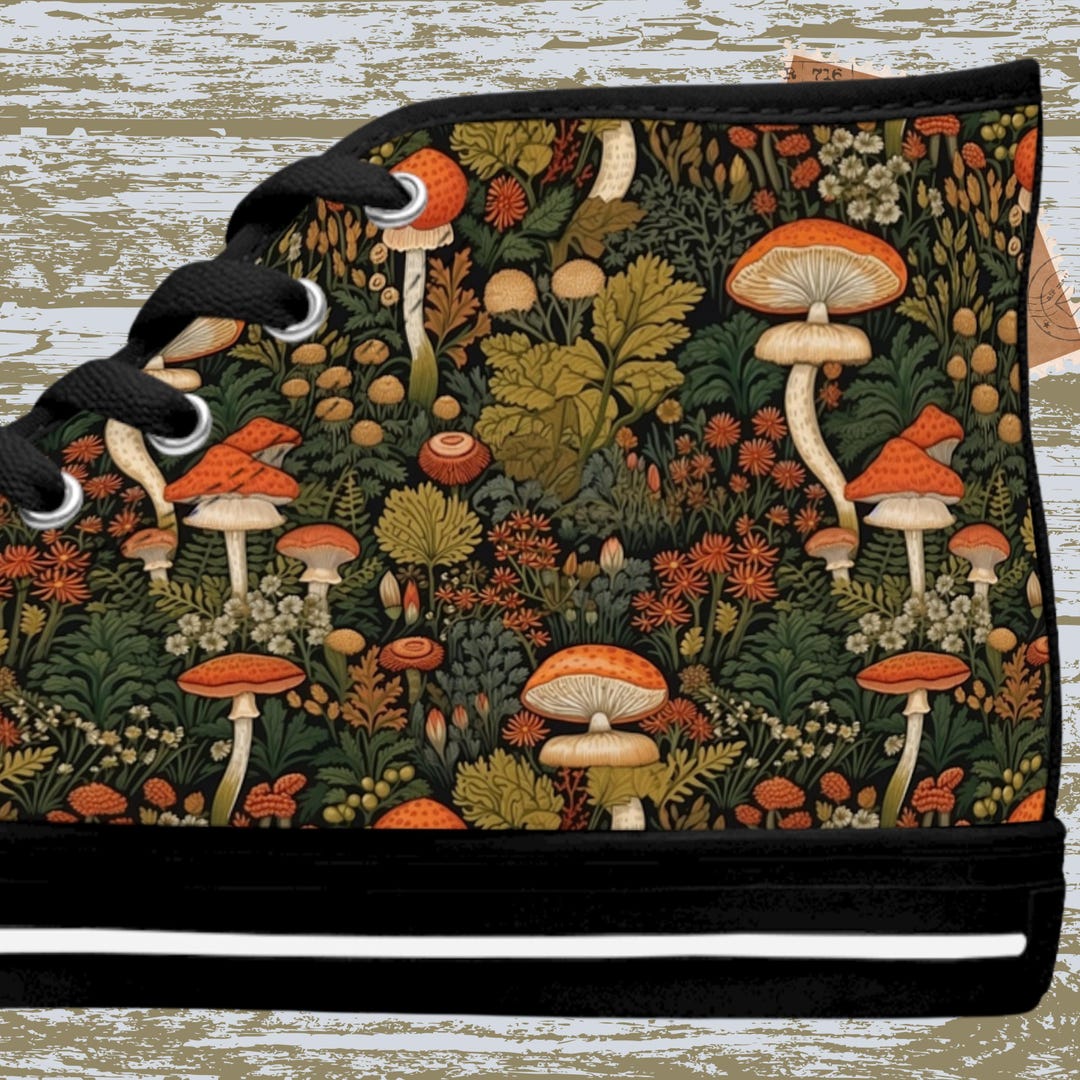 Cottagecore High Top Sneakers, Vintage Style Mushroom Patterned ...