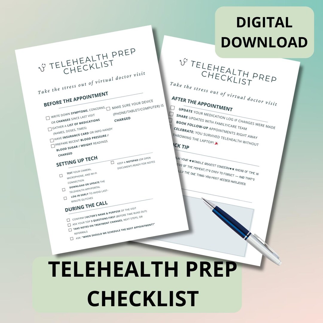 Printable Doctor Appointment Checklist ,digital Download Telehealth ...