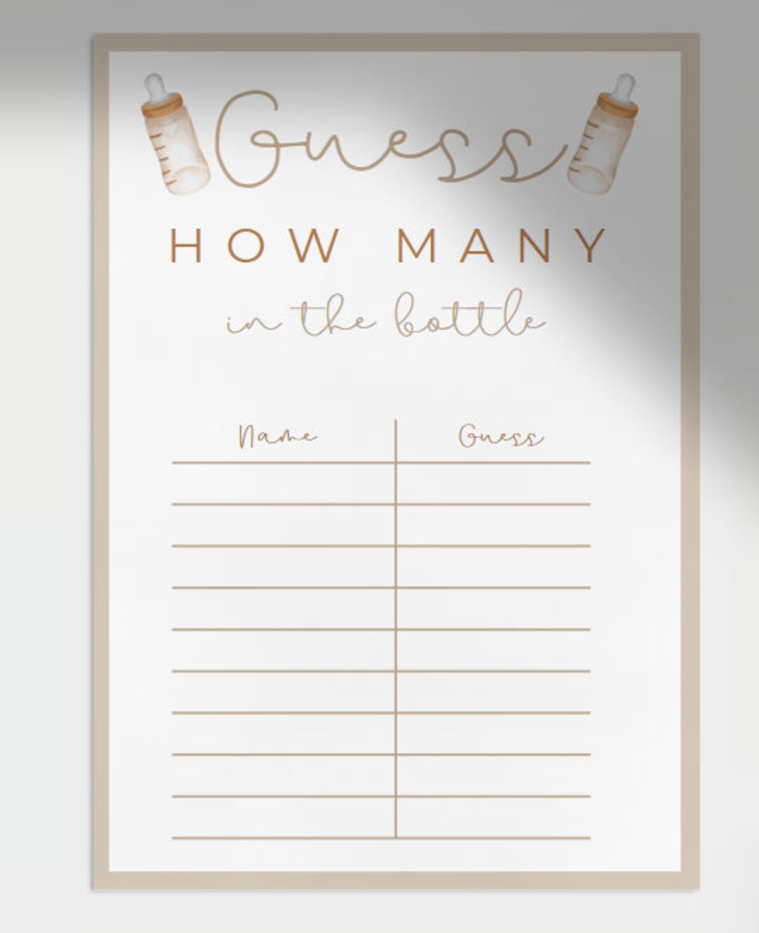 BEIGE Baby Shower Game Guess How Many - Etsy