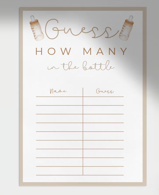 BEIGE Baby Shower Game Guess How Many - Etsy
