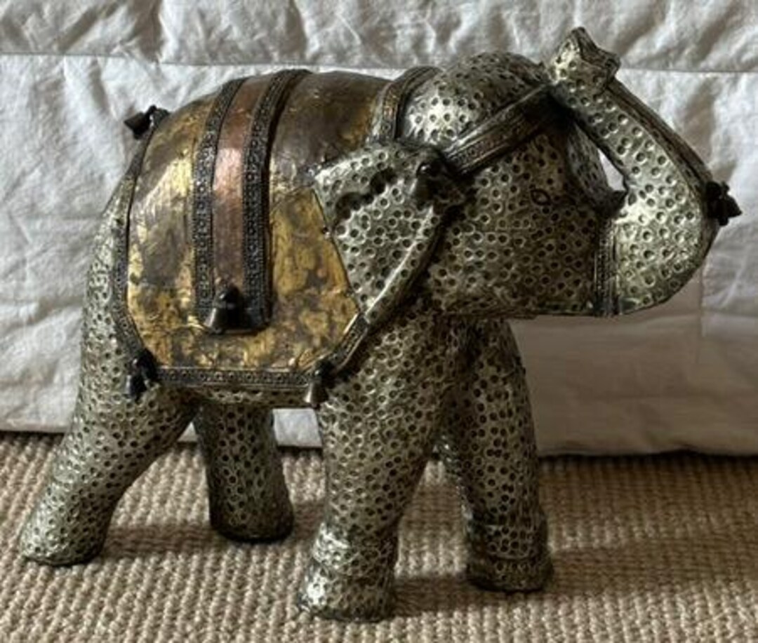 Hammered Metal Asian/indian Elephant Statue - Etsy