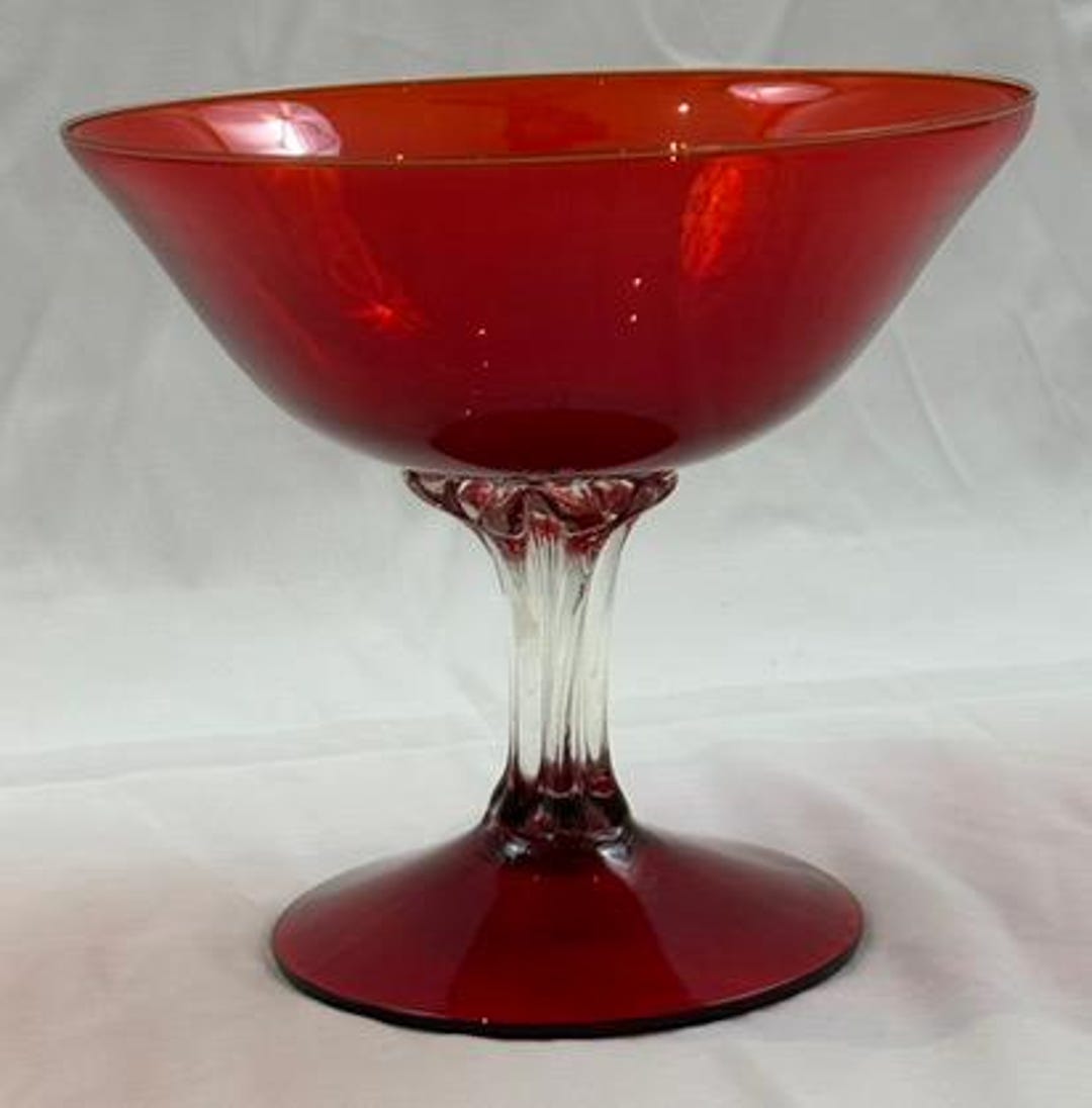 Neodymium Red Glass Compote Bowl - Etsy