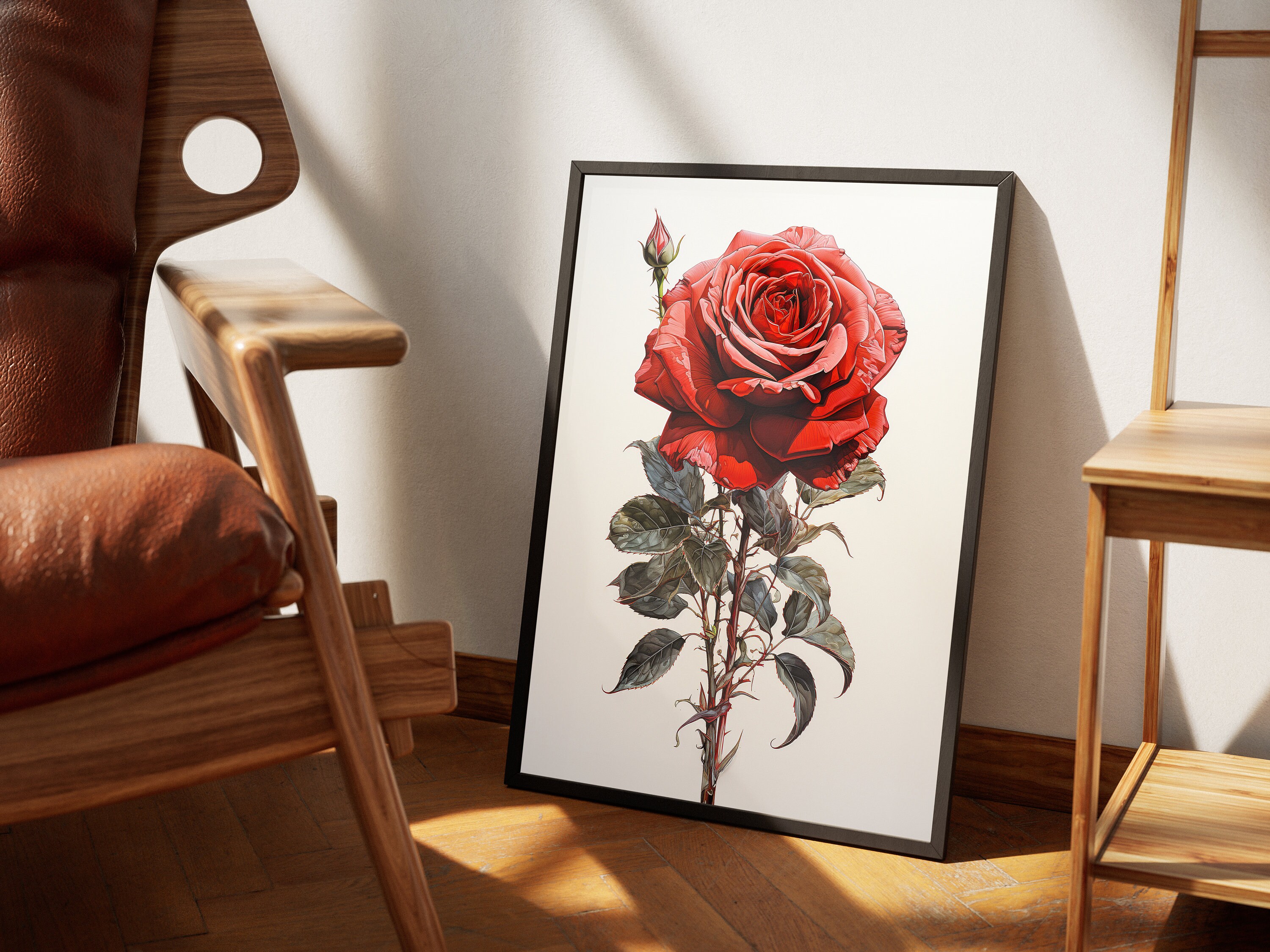 Red Rose Flower Print, Red Rose Art Print, Antique Flower Print ...