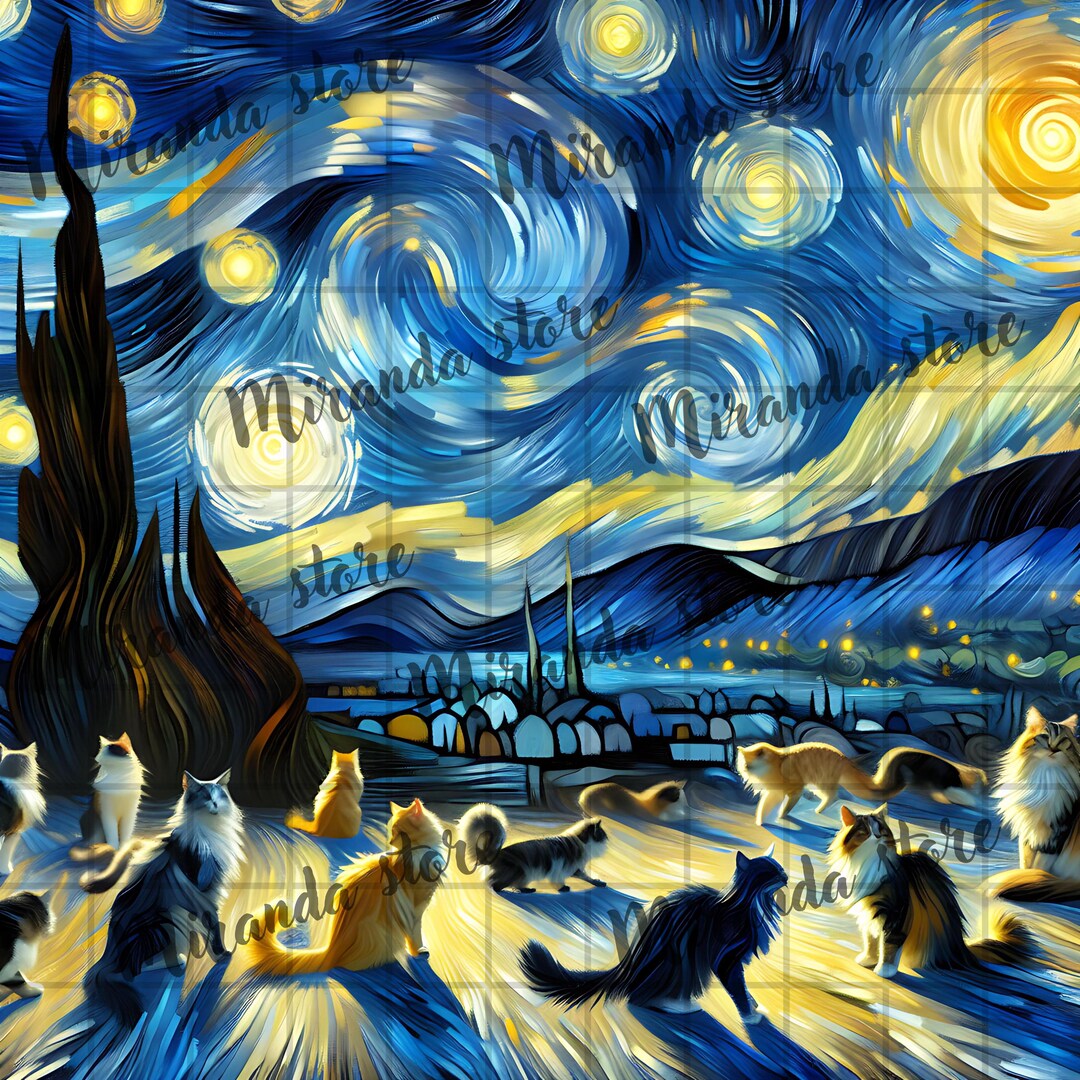 Van Gogh Cat Art, Van Gogh Cat Art Prints, Van Gogh Cat Print, Van Gogh ...