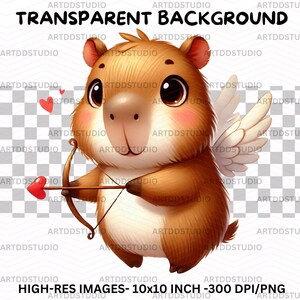 Valentine’s Capybara Watercolor Clipart, Cute Capybara, Cupid Capybara ...