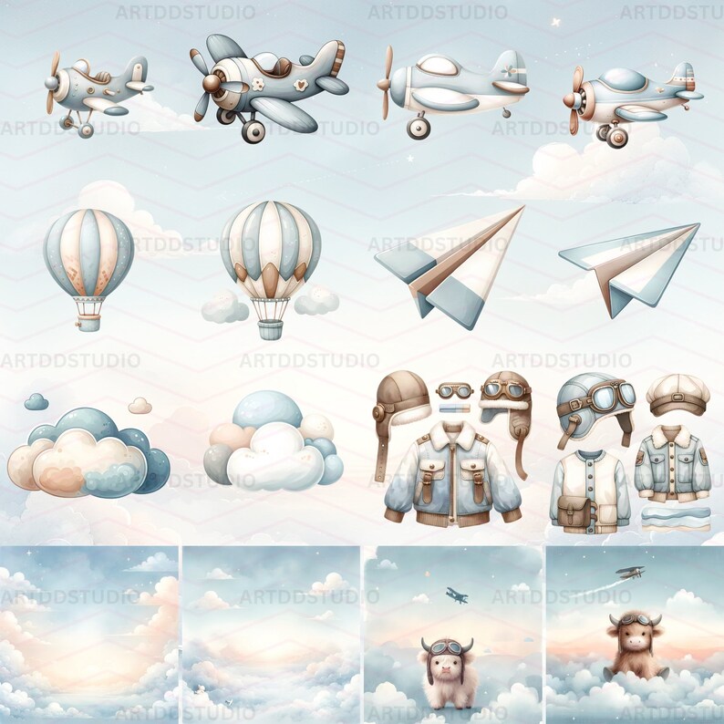 Aviator Highland Cow Clipart: Vintage Watercolor PNG (88 Files) - Etsy