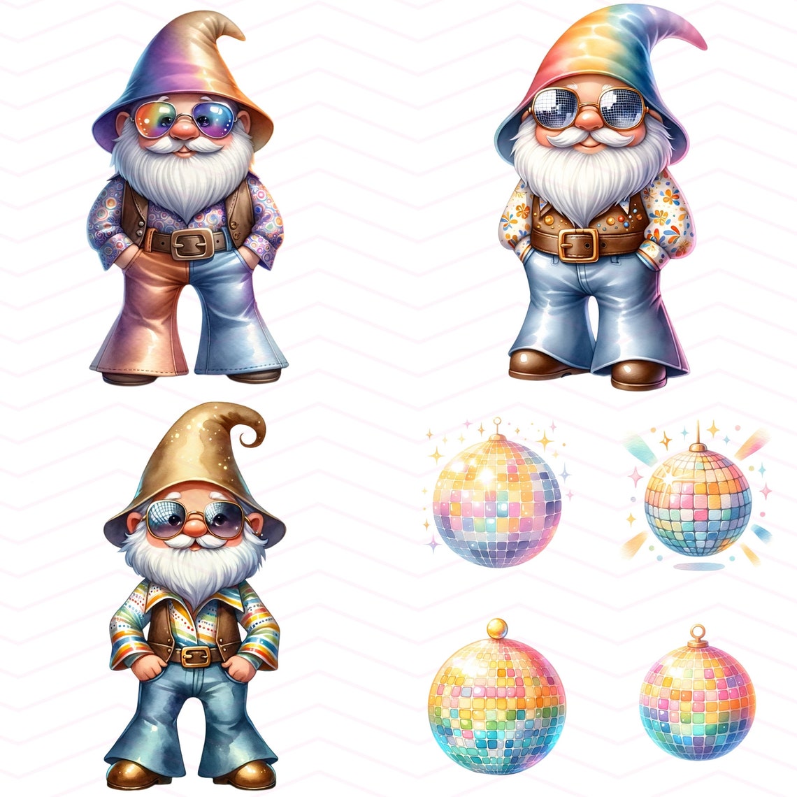 Retro Disco Gnome Clipart - Groovy Watercolor PNG Images - Digital ...