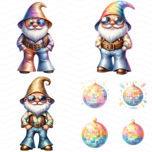 Retro Disco Gnome Clipart - Groovy Watercolor PNG Images - Digital ...