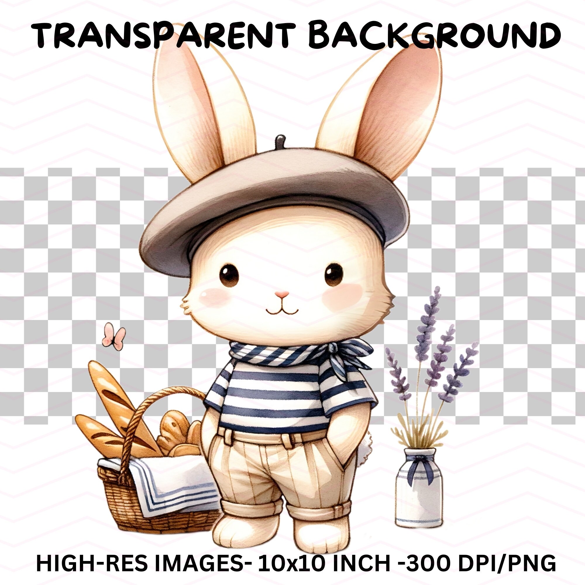 Parisian Rabbit Clipart: French Style, Watercolor Bunnies (digital ...