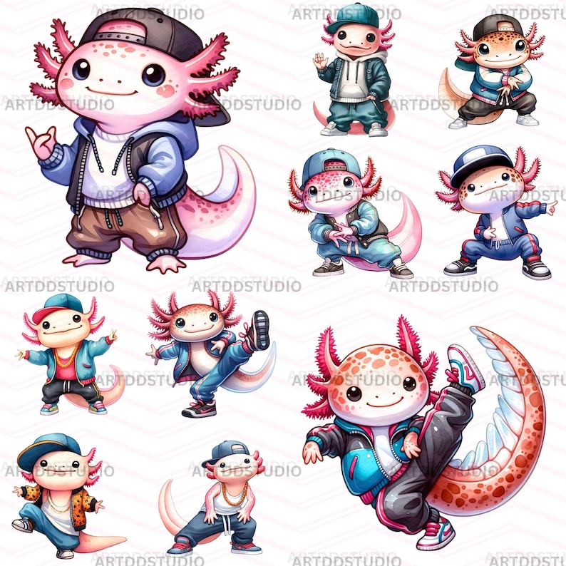 Hip-hop Axolotl Clipart - Urban Style Digital Watercolor PNG Collection ...