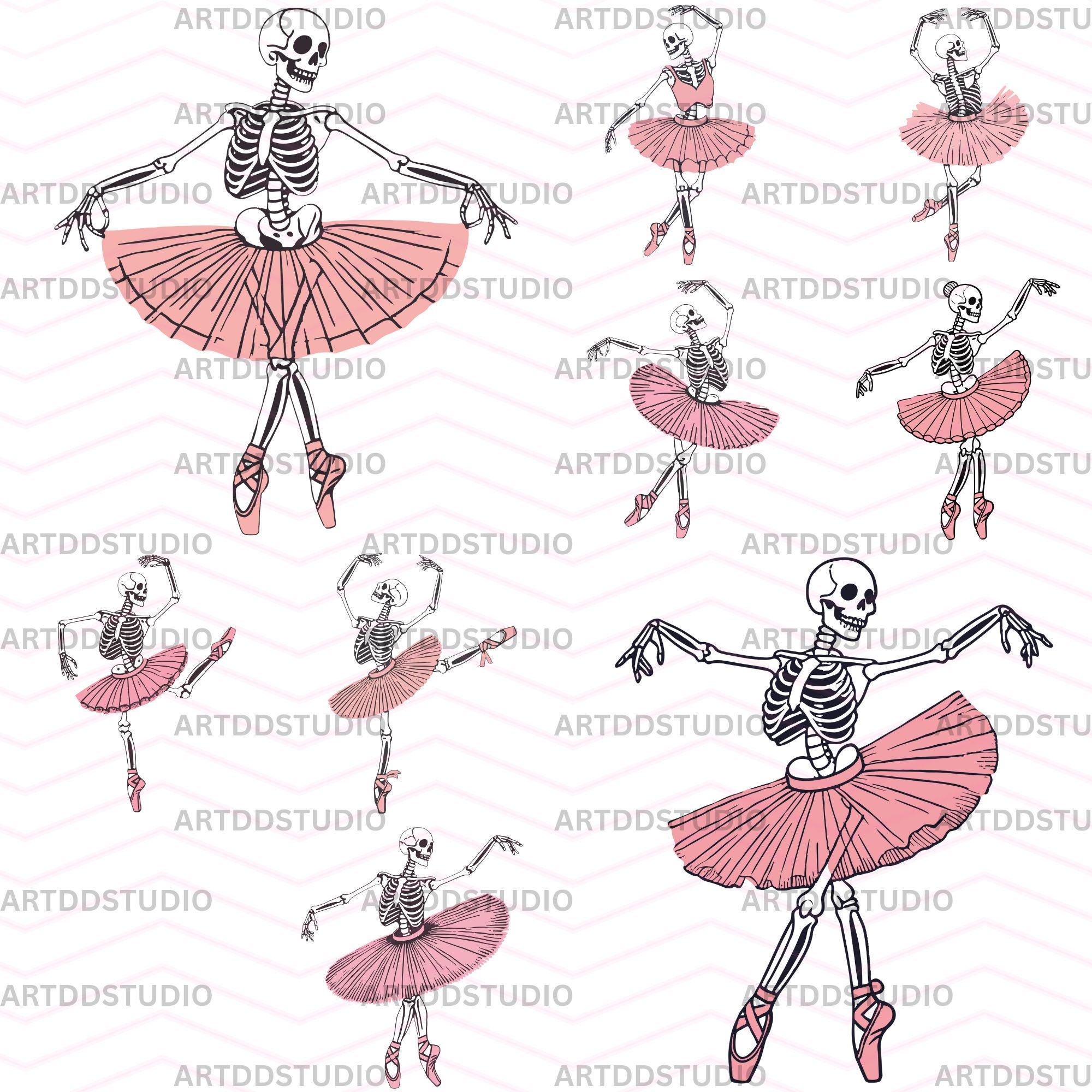 Skeleton Ballet Watercolor Clipart, Dance Themed Skeleton Illustration ...
