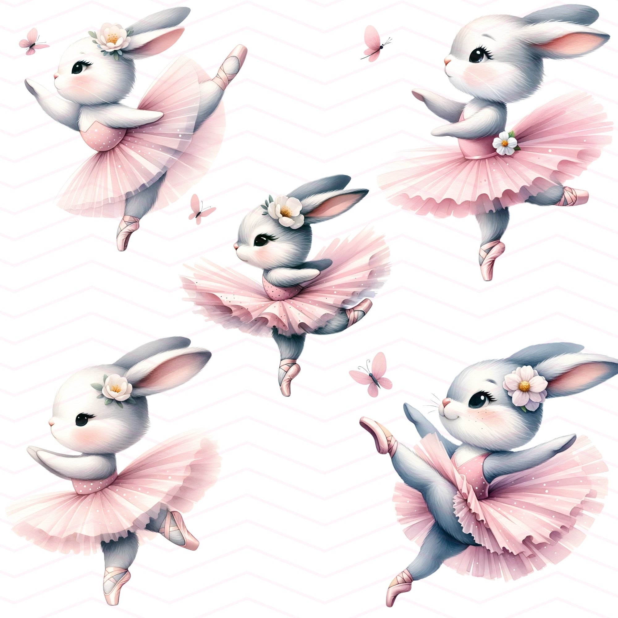 Watercolor Ballet Bunnies Clipart, Watercolor Rabbit Graphic, Ballerina ...