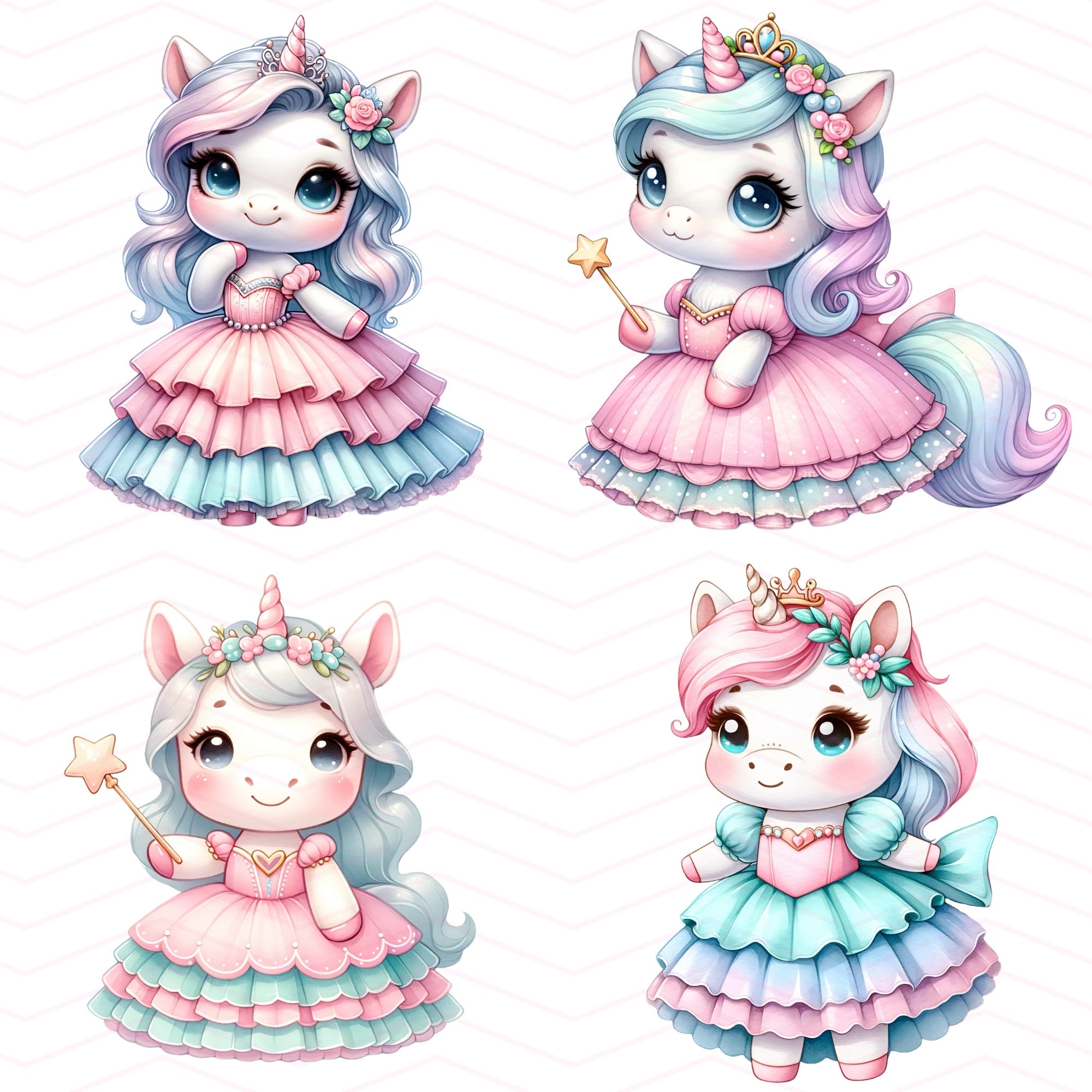 Princess Unicorn Watercolor Clipart: Pastel PNG Files (digital Download ...