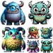 Monster Watercolor Clipart, Cute Digital Creatures PNG, Party Invites ...
