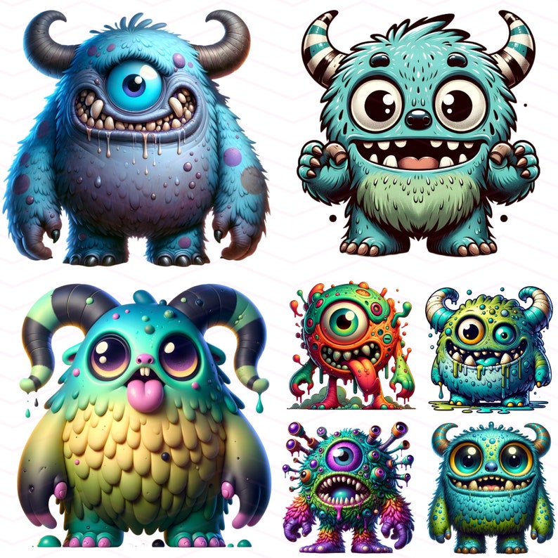 Monster Watercolor Clipart, Cute Digital Creatures PNG, Party Invites ...