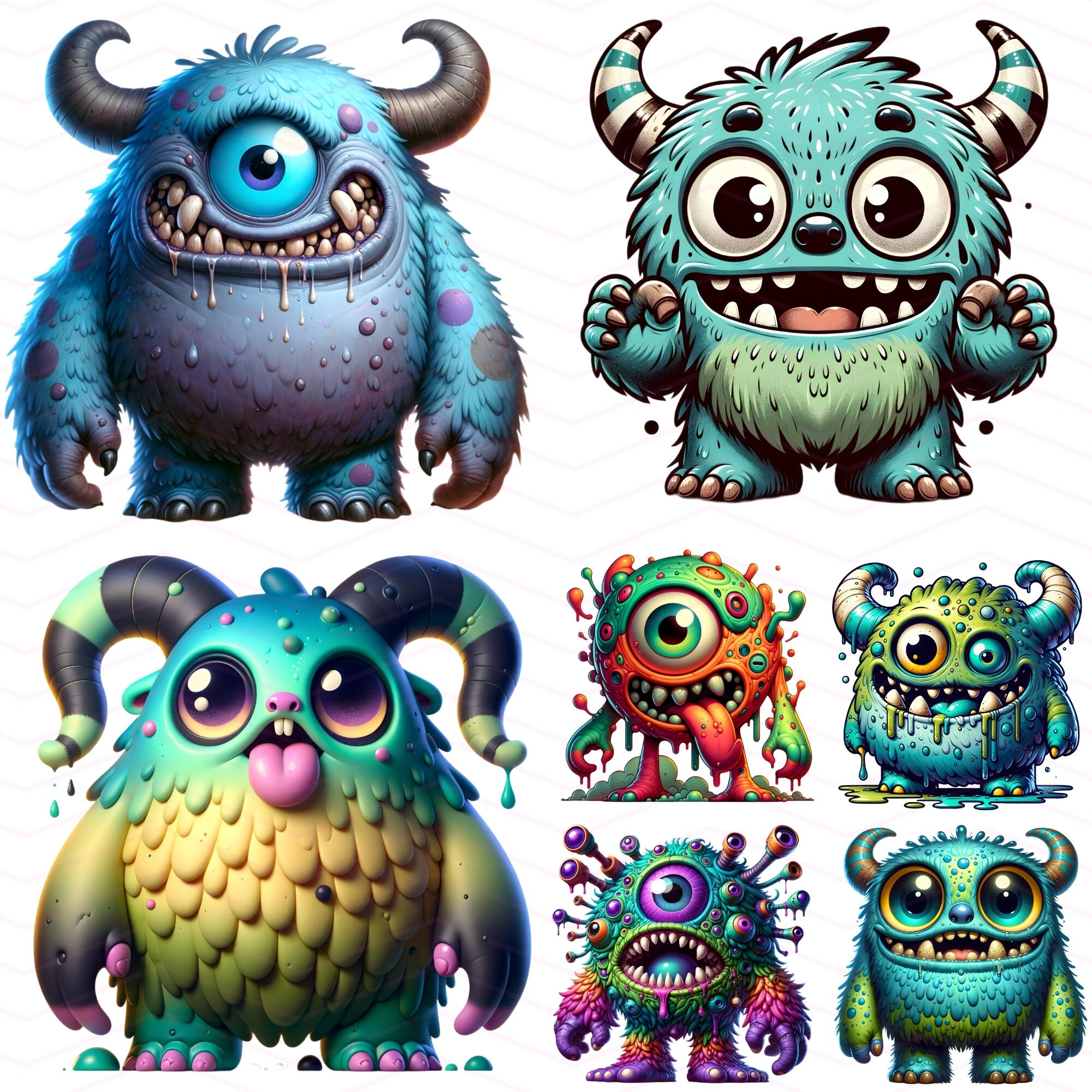 Monster Watercolor Clipart, Cute Digital Creatures PNG, Party Invites ...