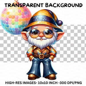 Retro Disco Gnome Clipart - Groovy Watercolor PNG Images - Digital ...