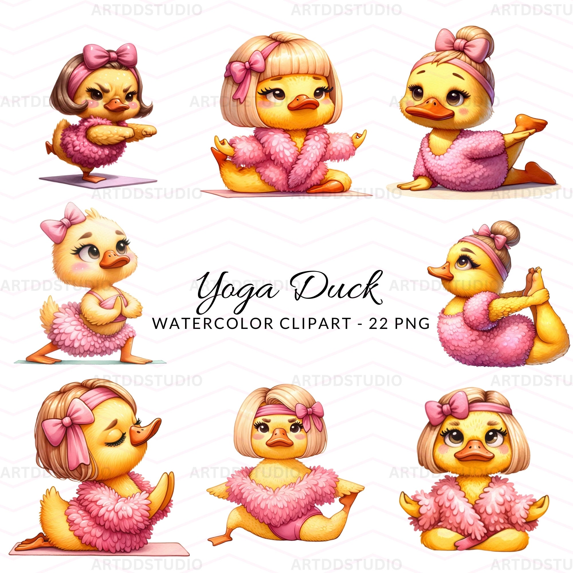 Zen Duck Yoga Watercolor Clipart Set Mindful Watercolor Duck PNG ...