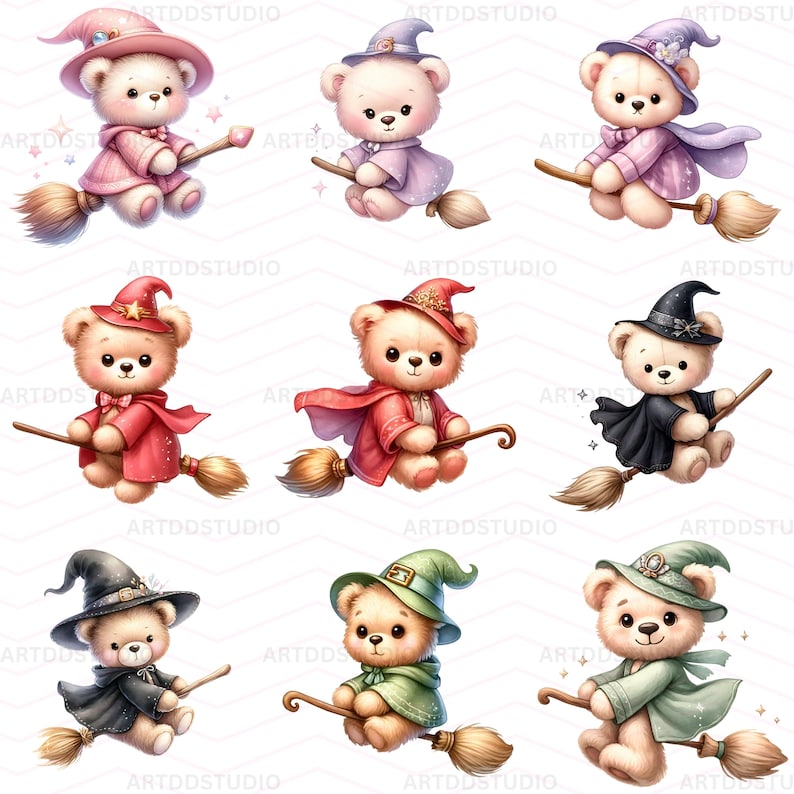 Magical Wizard Bear Clipart, Enchanted Watercolor Bears PNG, Sorcerer ...