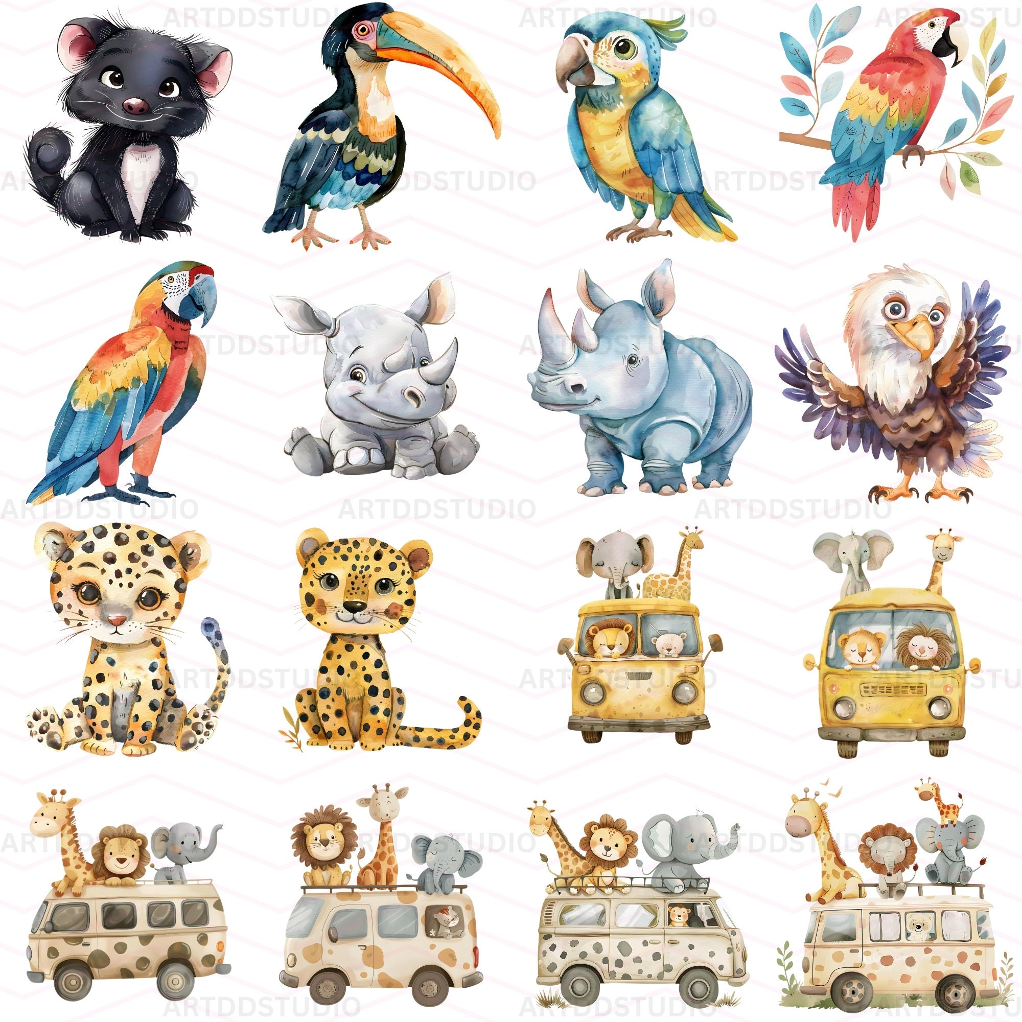 Safari Animal Watercolor Clipart Watercolor Jungle Friends PNG Set ...