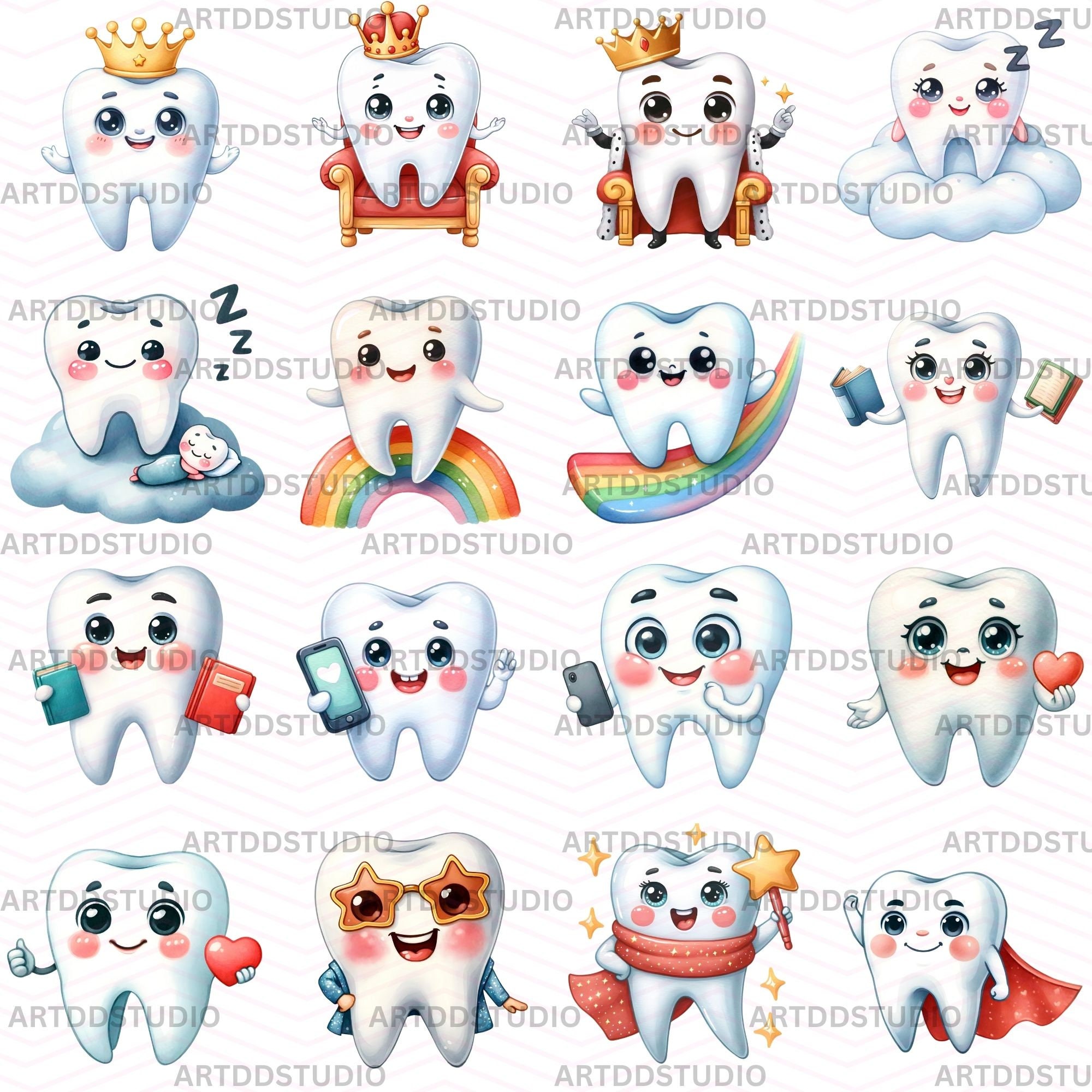 Adorable Tooth Clipart - Cute Tooth Watercolor PNG Collection, Dentist ...
