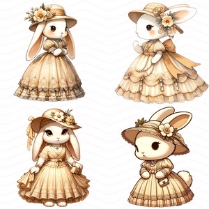 Charming Vintage Rabbit Clipart - Elegant Dress-up Bunnies - 16 PNG ...