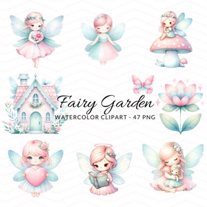 Fairy Garden Clipart Set, Whimsical Watercolor Fairies & Flowers ...
